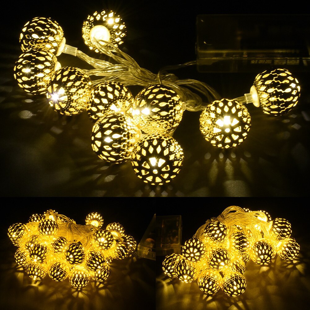 20 Golden Moroccan Orb LED String Lights - Ex And Next