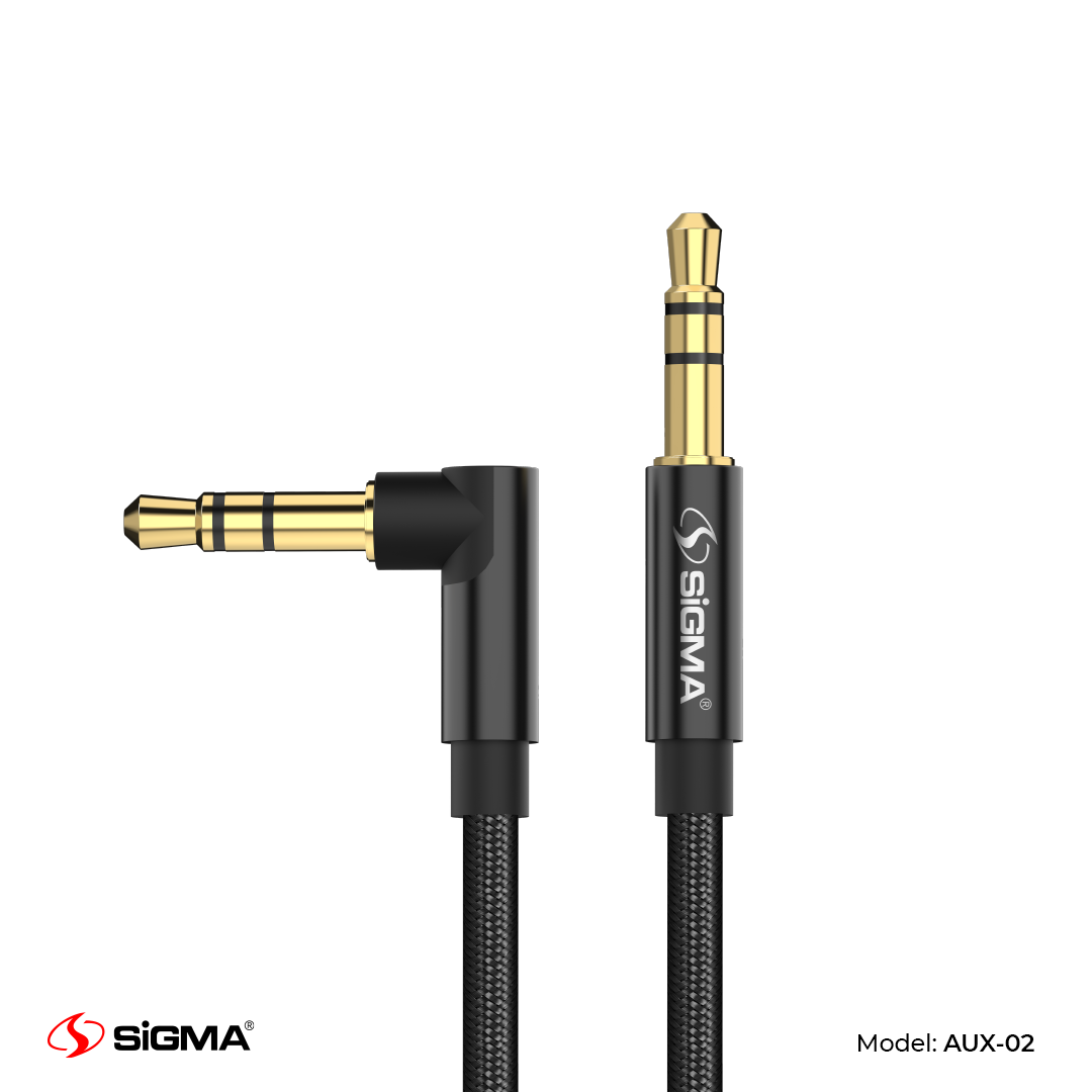 Sigma - 90° Angle Design Aux Stereo Audio Cable – Metal Shell Housing ...