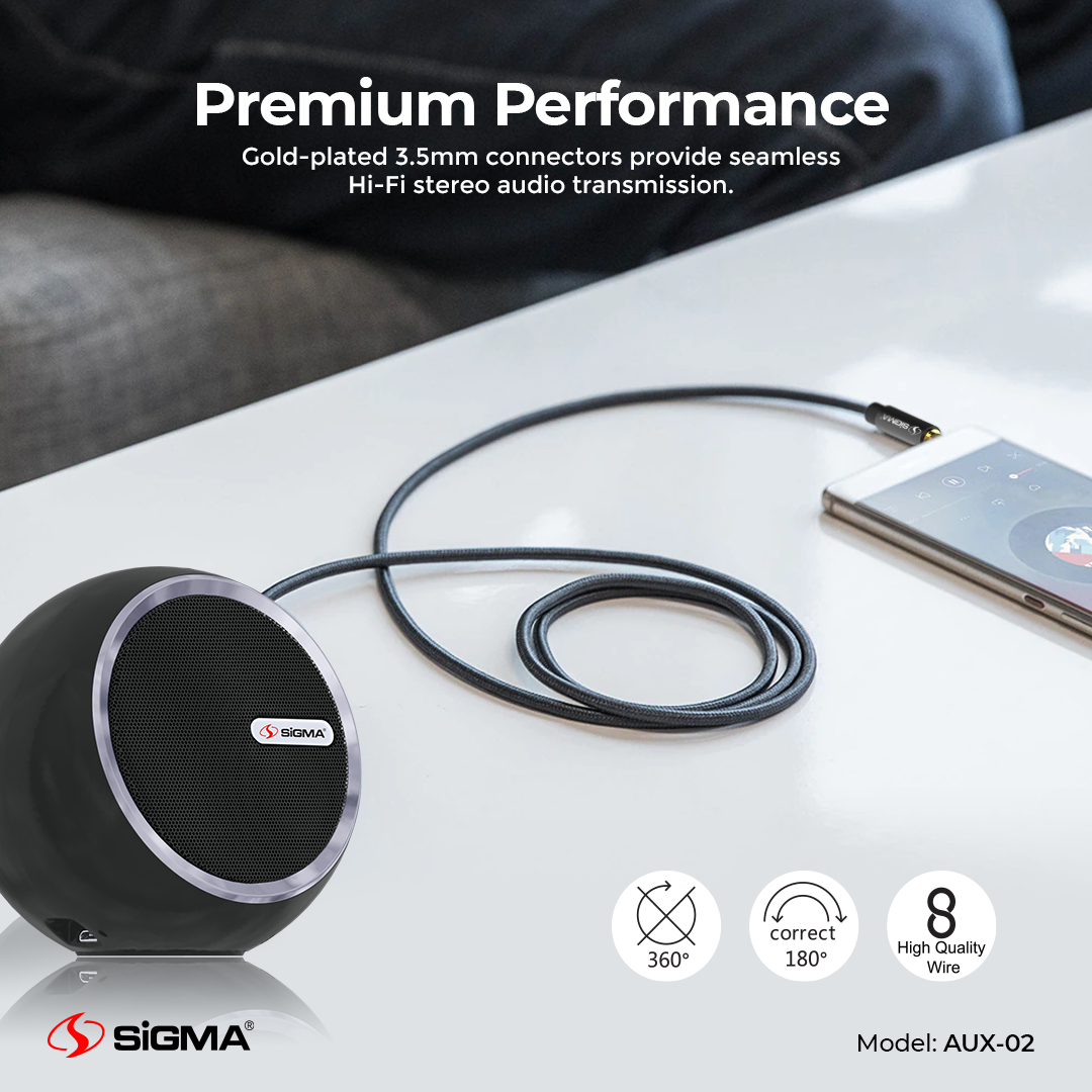 Sigma - 90° Angle Design Aux Stereo Audio Cable – Metal Shell Housing ...
