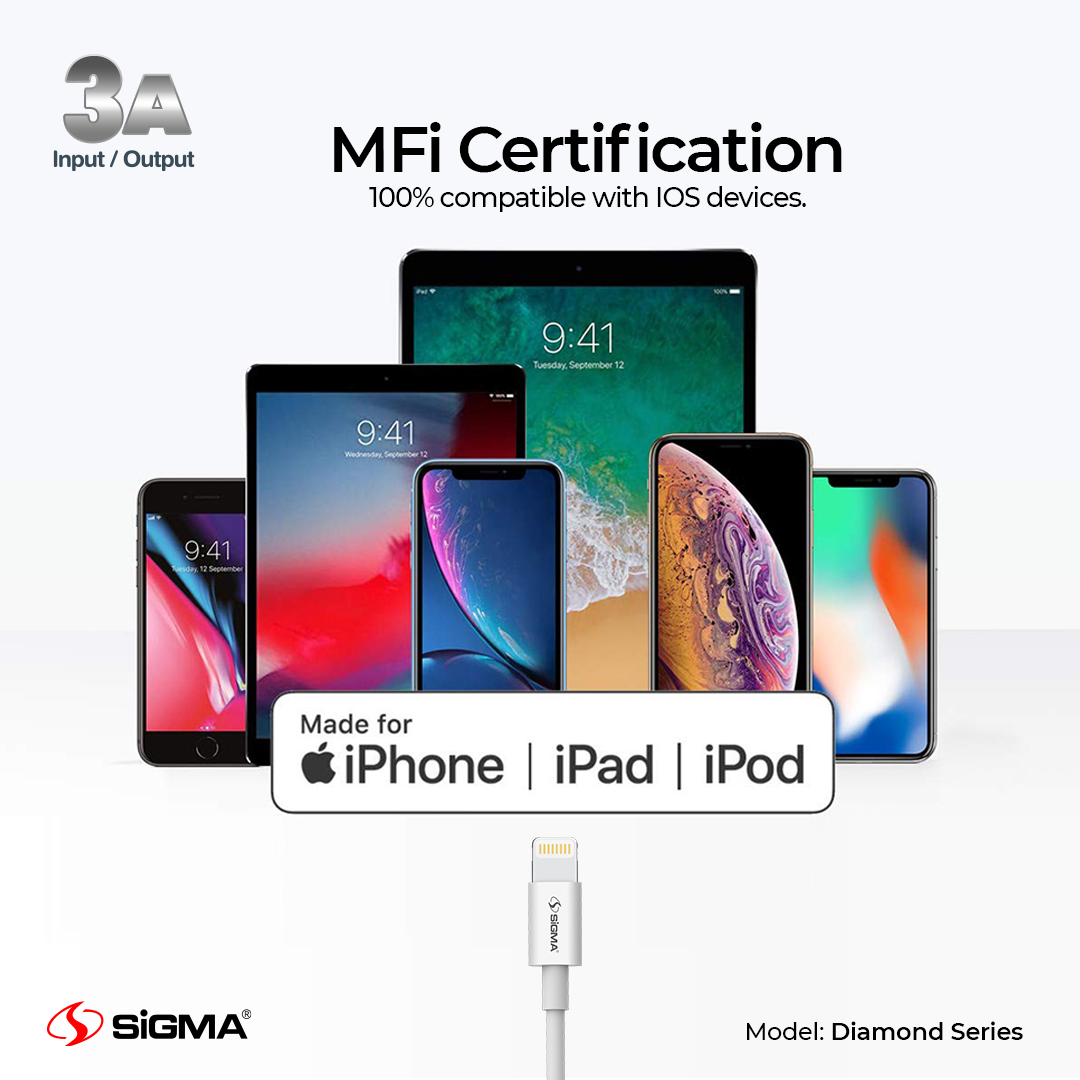 Sigma - Diamond Series Lightning 3.0A Charging Cable - Ex And Next