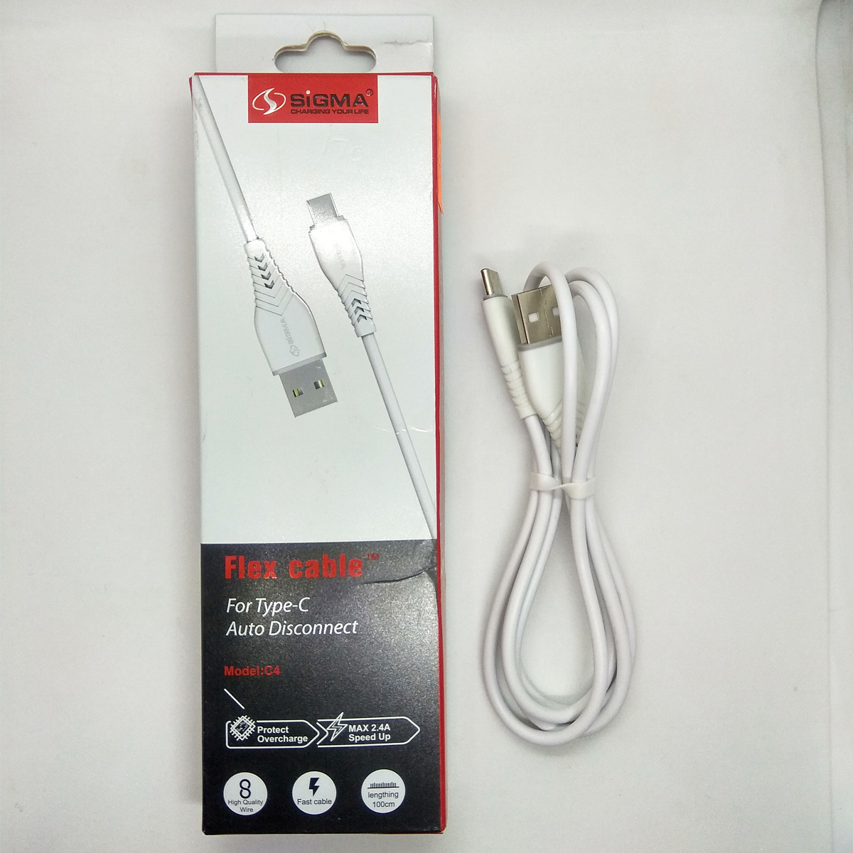 Sigma - Flex Type-C Cable – 2.4A Auto Disconnect – C4 (Random Color ...