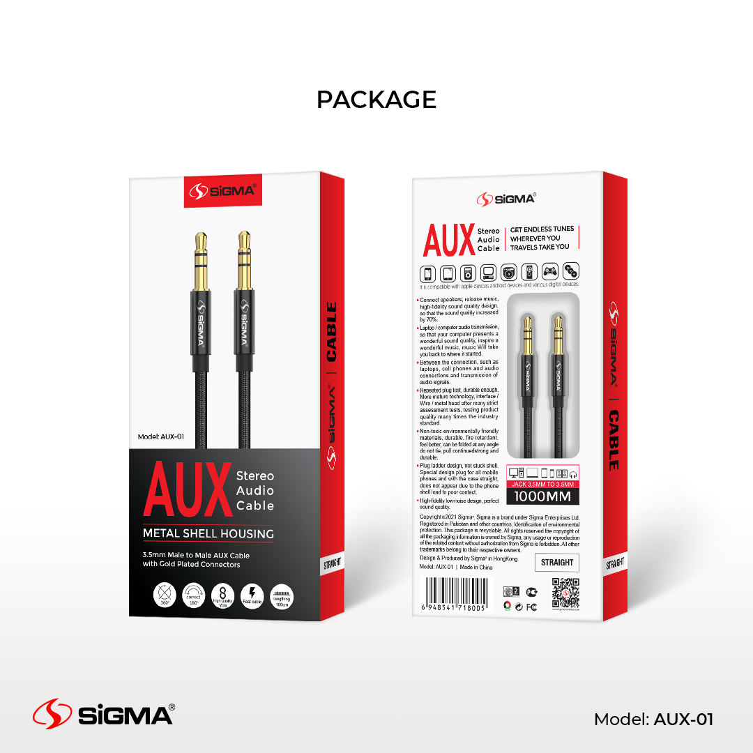 Sigma - Gold Plated AUX Stereo Audio Cable – AUX-01 - Ex And Next