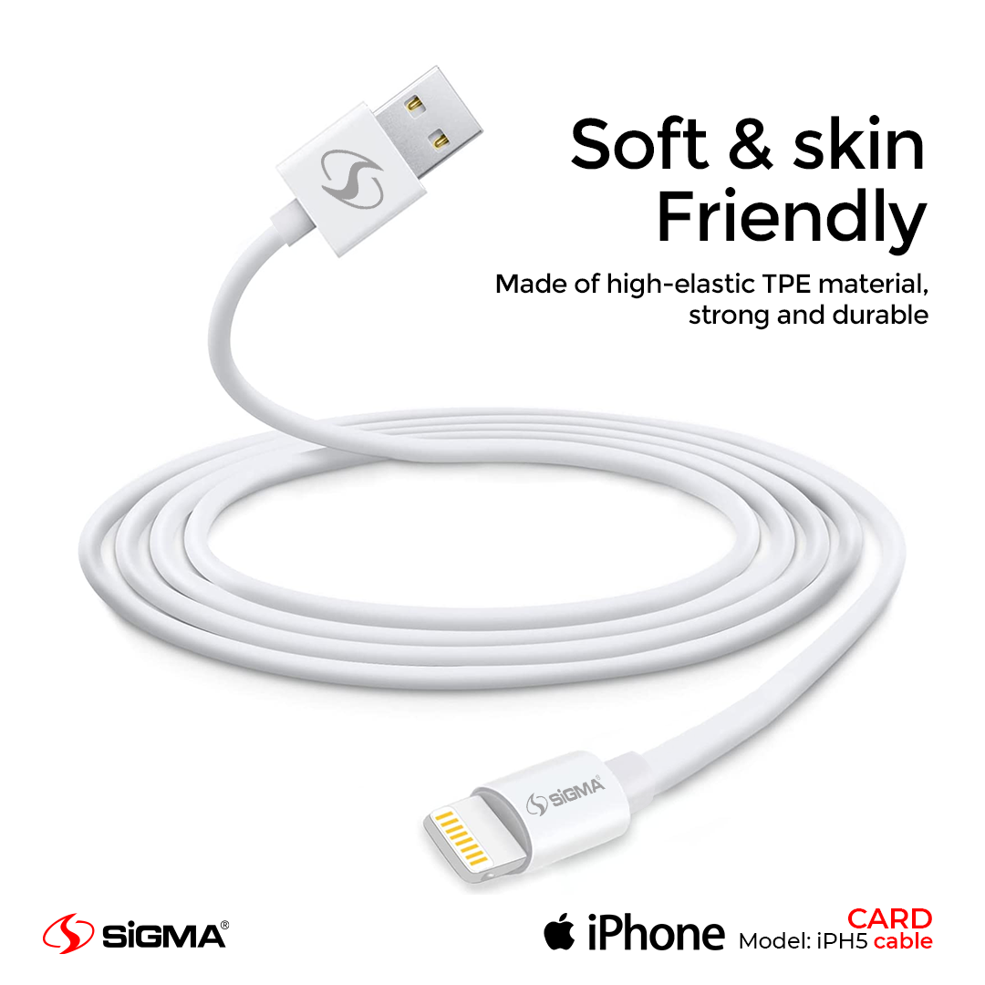 Sigma - Lightning (iPhone) 3A Charge + Sync 2in1 Data Card Cable - iPH5 ...