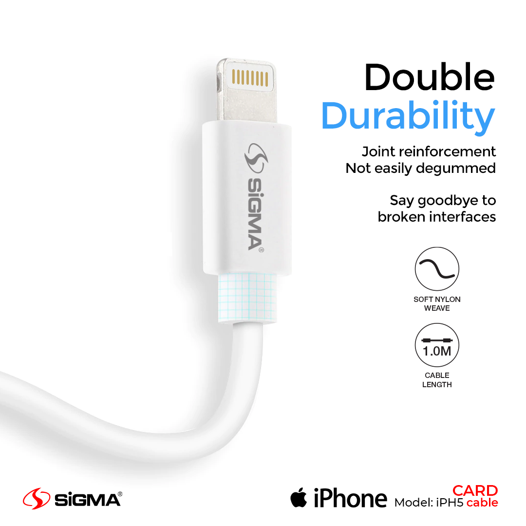 Sigma - Lightning (iPhone) 3A Charge + Sync 2in1 Data Card Cable - iPH5 ...