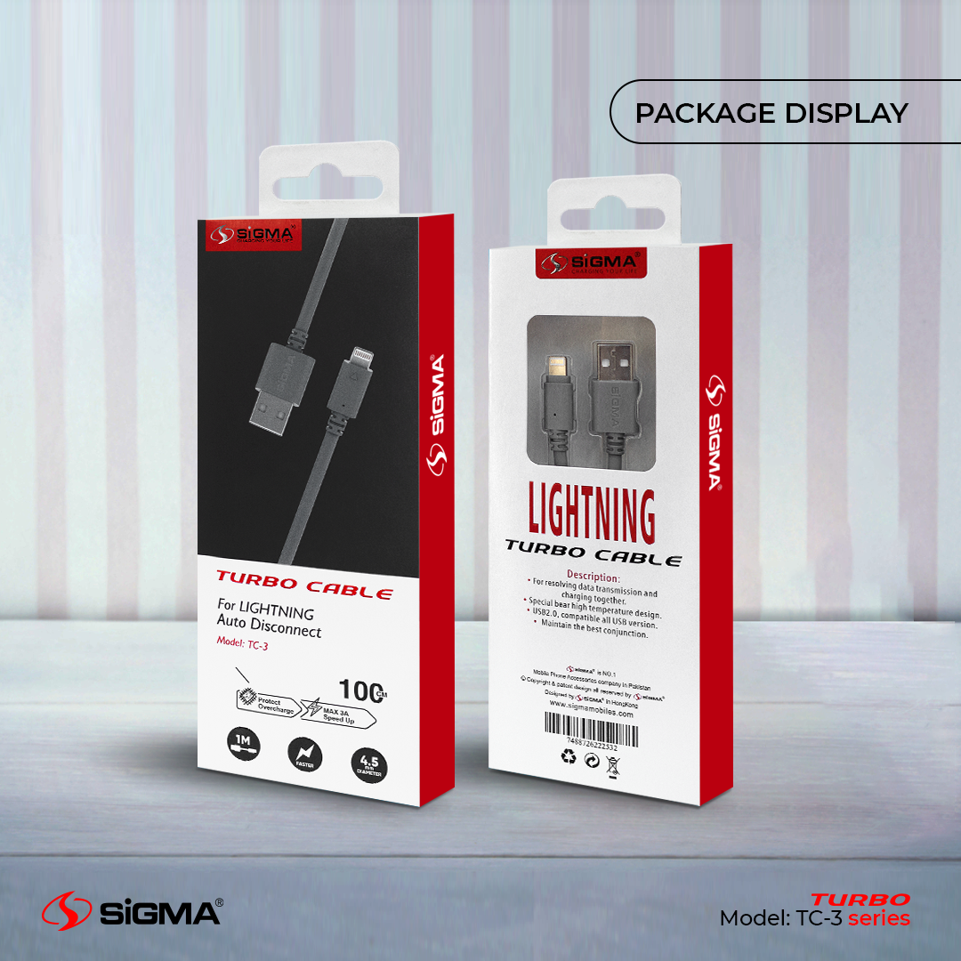 Sigma - Turbo Lightning (iPhone) Cable 2.4A Auto Disconnect – TC-3 - Ex ...